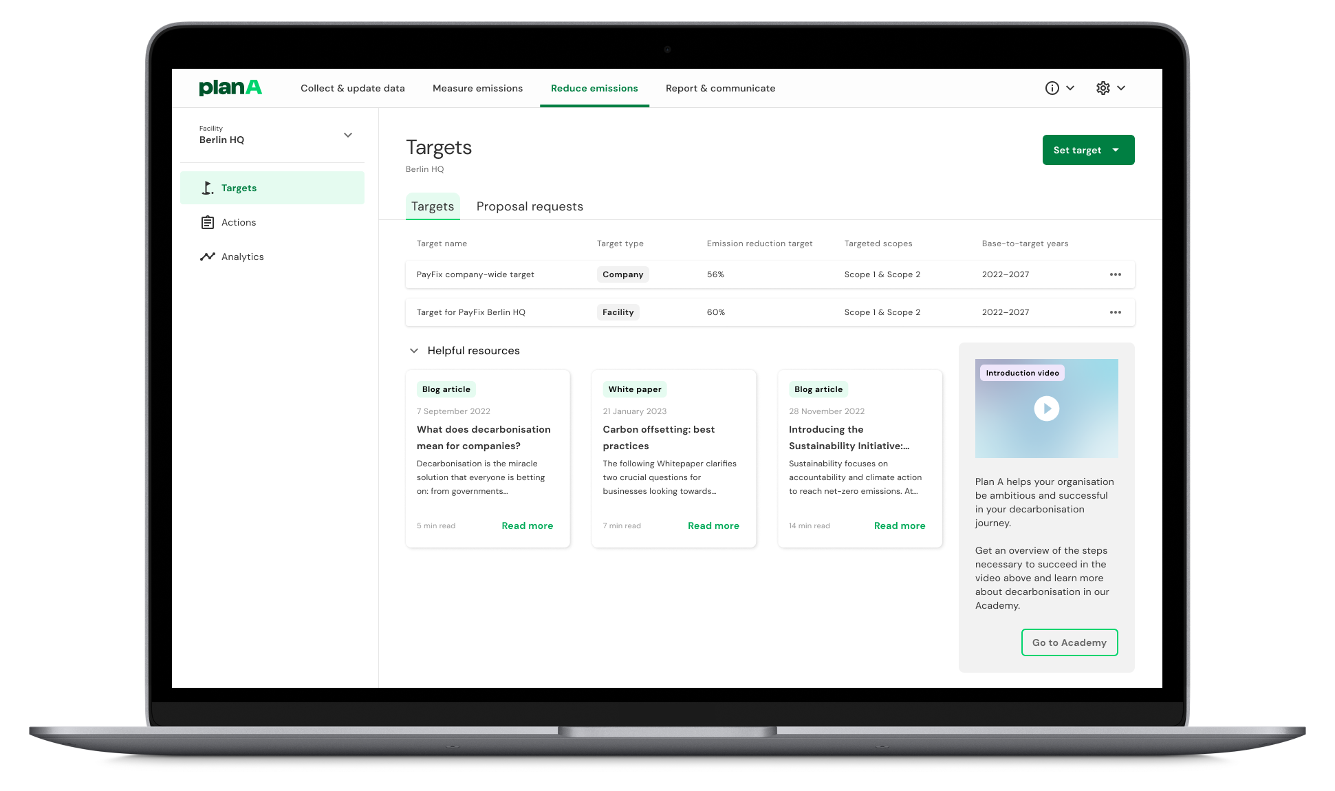 Set decarbonisation targets | Plan A